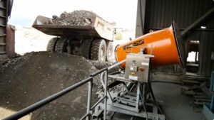 Mine Truck Dump Pit Uses Dust Control Systems